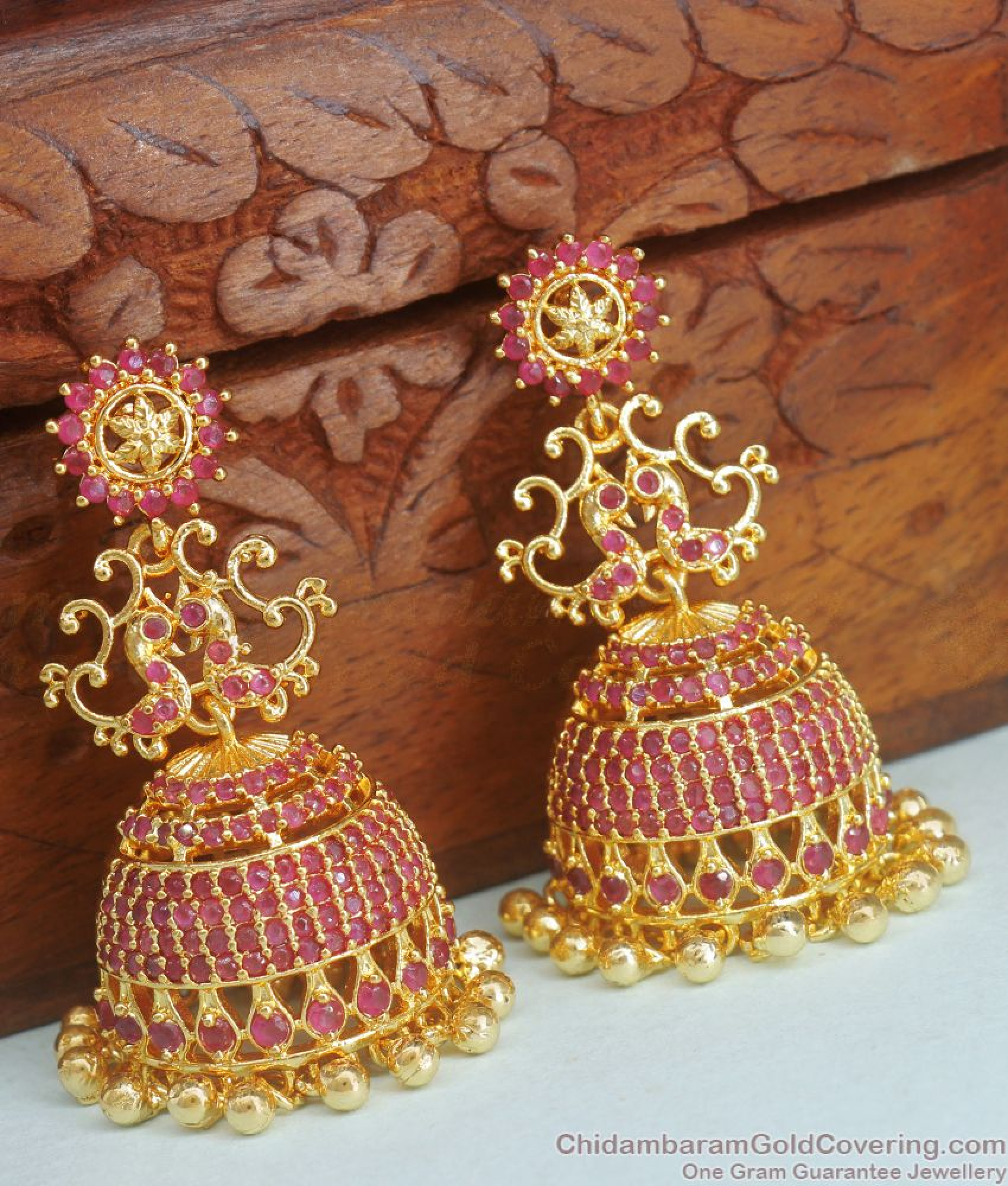 Grand Full Ruby Kerala Wedding Gold Jhumki Earring Shop Online ER3590