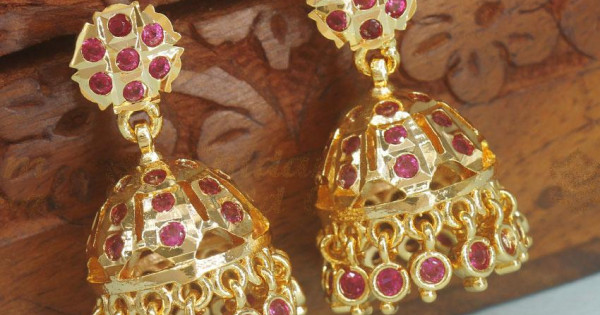 Premium Impon Ruby Stone Jhumki Earring 5 Metal Bridal Jewelry ER3729