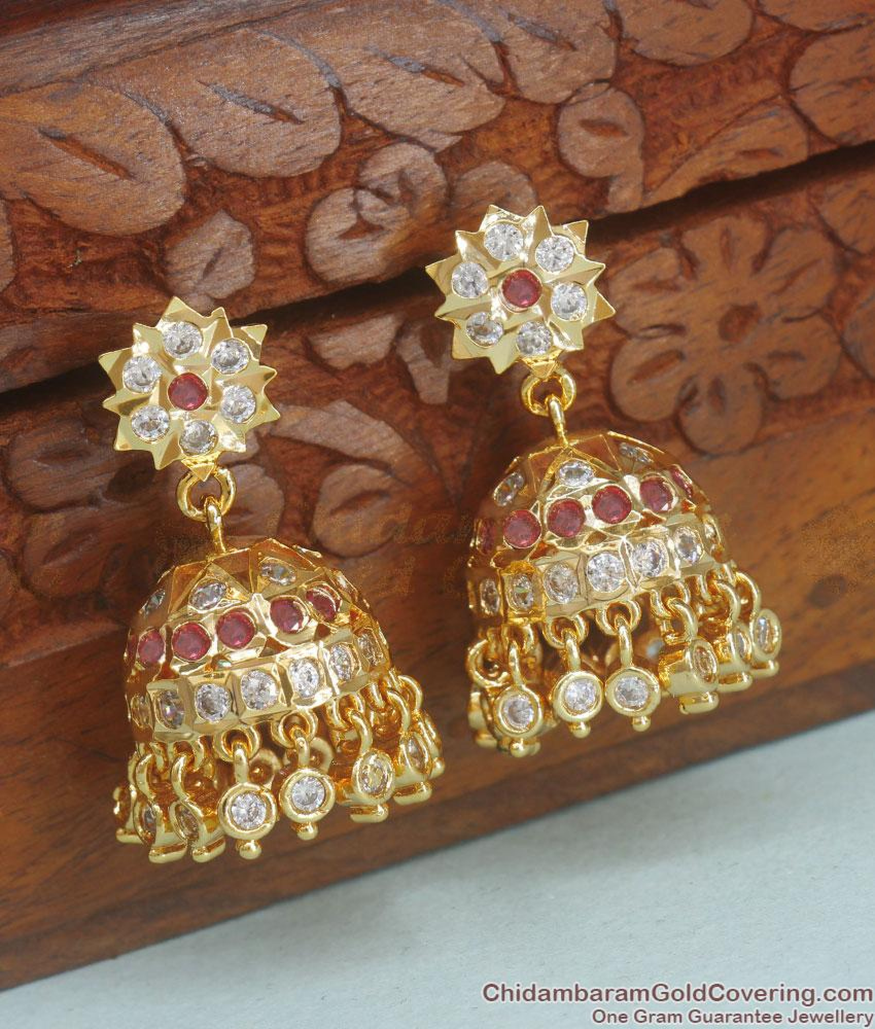 Unique Impon Jhumki Earring Ruby White Stone Designs Bridal Collections ...