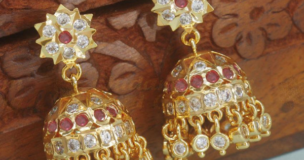 Unique Impon Jhumki Earring Ruby White Stone Designs Bridal Collections ...