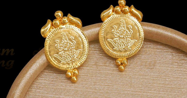 Traditional One Gram Gold Lakshmi Stud Earring Coin Design ER3744