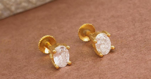 Stylish Small White Stone Studs Gold Plated Earrings ER3758