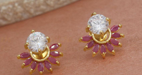 Buy Floral Ruby Stone Gold Plated Earrings Stud Designs Online ER3771