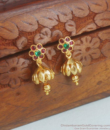 Buy Simple Gold Plated Jhumka With Ruby Stone ER3123