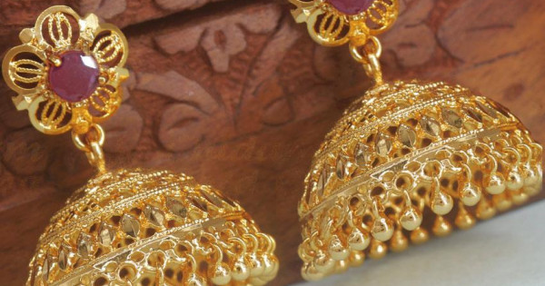 Very Big Umbrella Design Gold Plated Jhumki Ruby Stone Collections ER3851