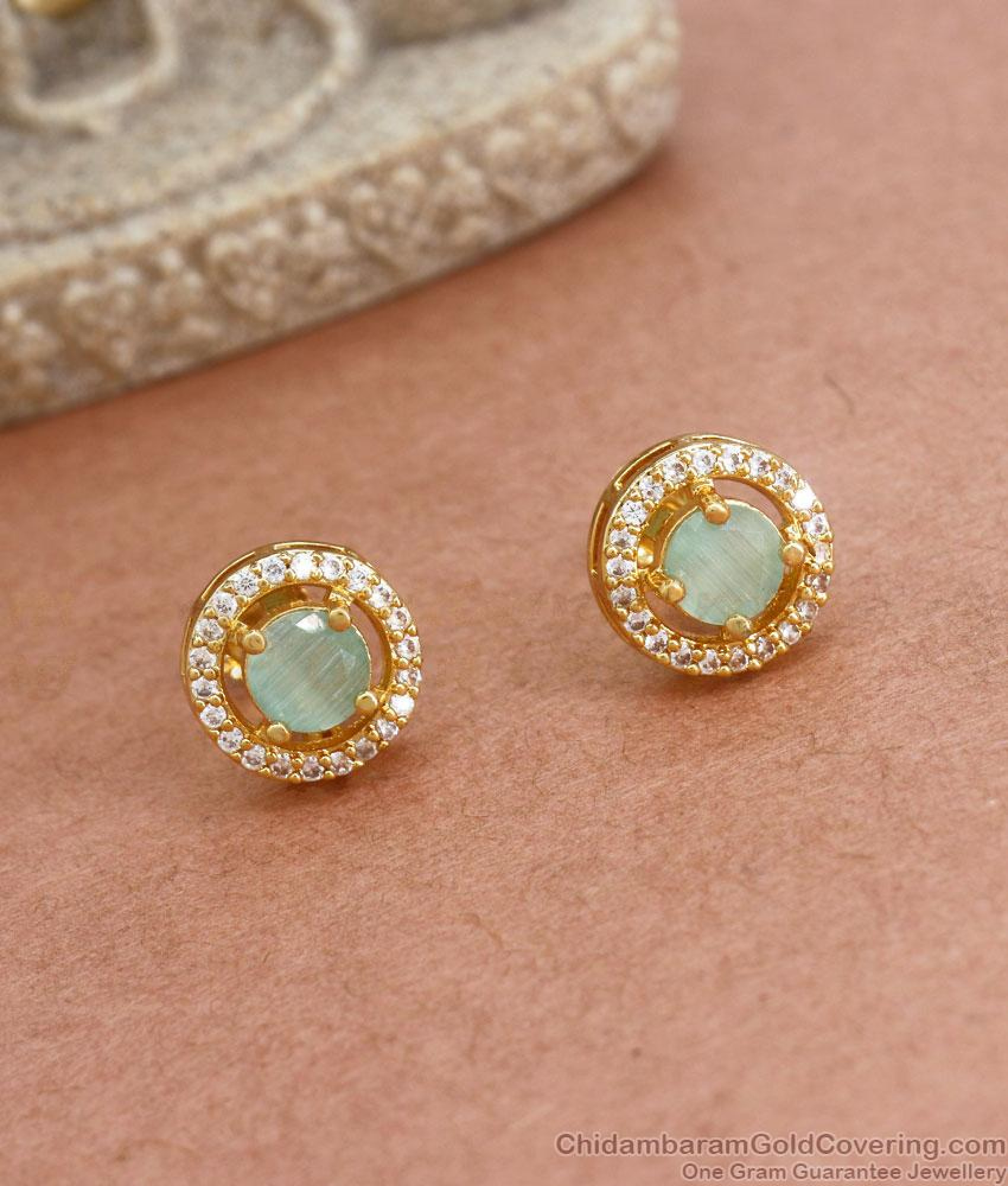 Aqua Green Stone Gold Earrrings Stud Collections Shop Online ER3888