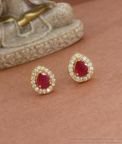 Premium Gold Earring Pavalam Coral Stone Collection ER4236