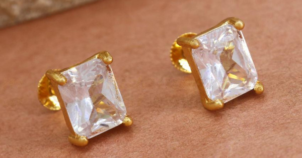 One Gram Gold Earring White Stone Studs Designs ER3942