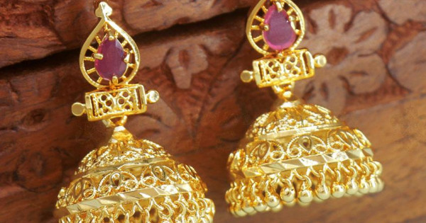 Ruby Ad Stone Big Gold Jhumki Earrings Bridal Collections ER3955