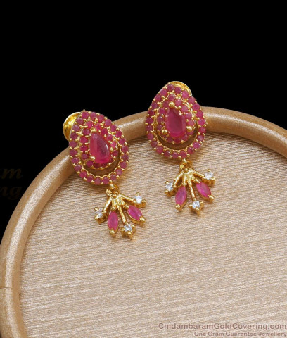 Gold Droplets Ruby Stone Gold Stud Earrings ER2766