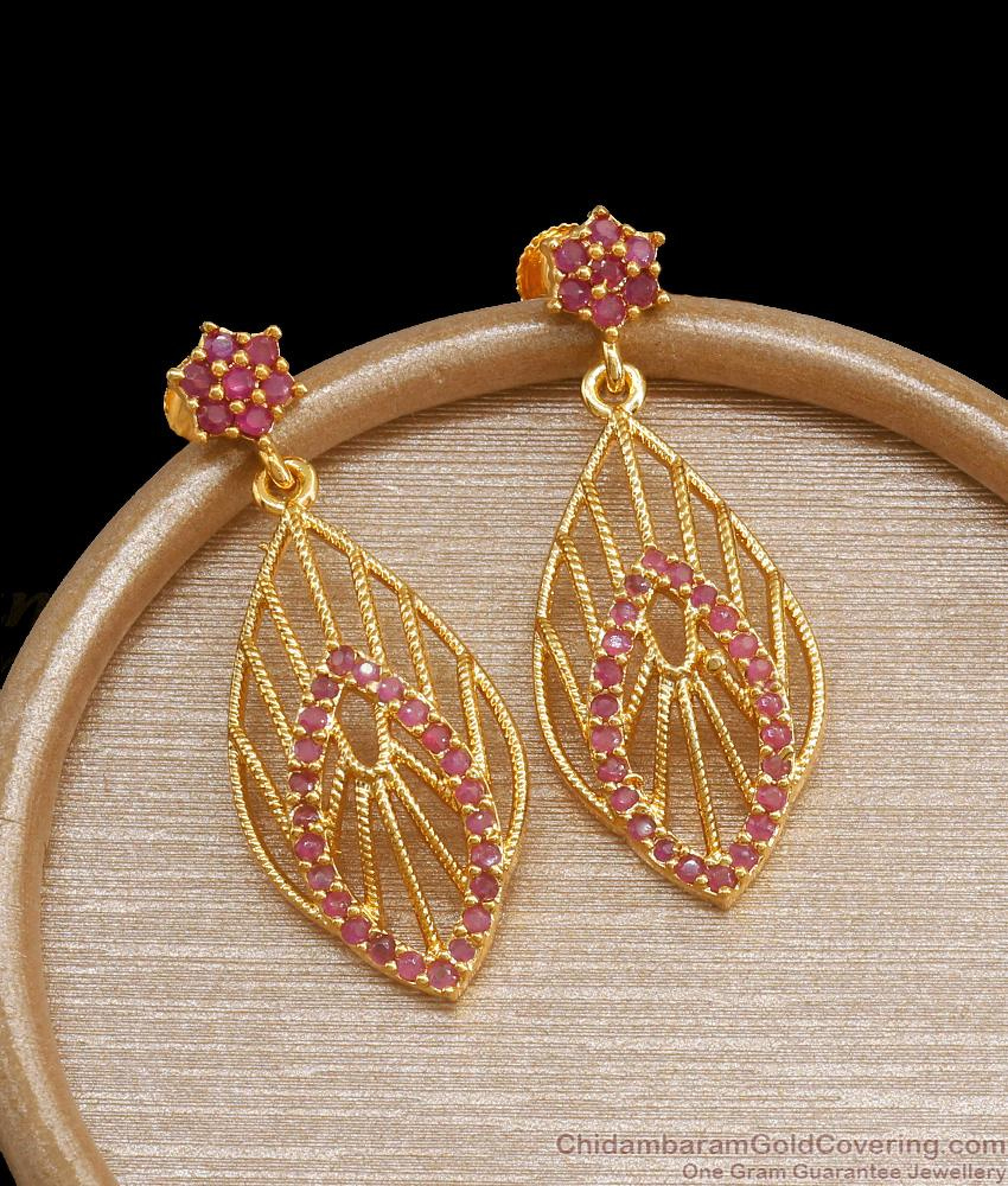 Buy One Gram Gold Long Earrings Ruby Stone Danglers Designs ER4019