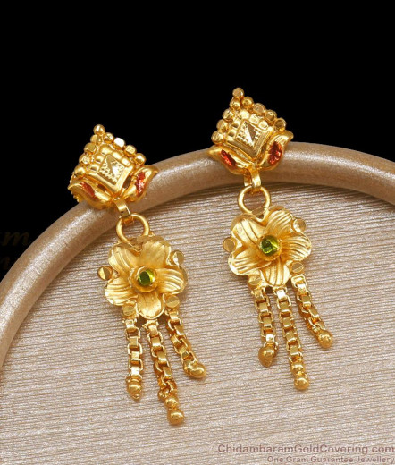 Traditional Two Gram Gold Dangler Earring Enamel Pattern ER4178
