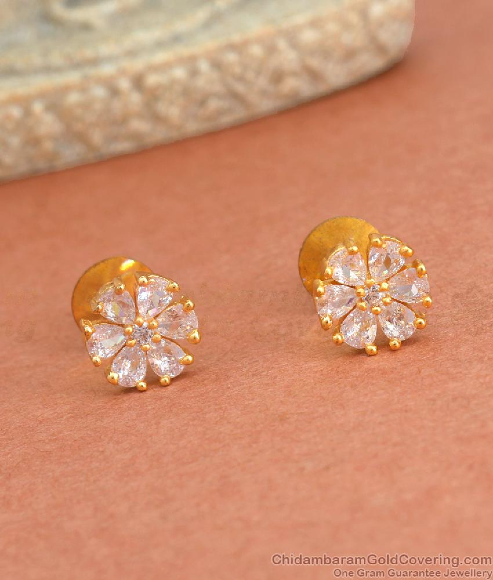 Small Gold Plated White Stone Earring ER4085