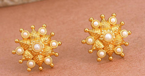 One Gram Gold Earring Pearl Stud Design ER4093