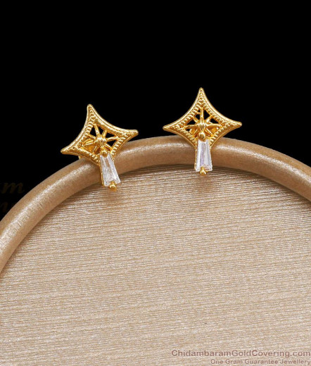 Small Floral Gold Plated Stud White Stone Earring ER4186