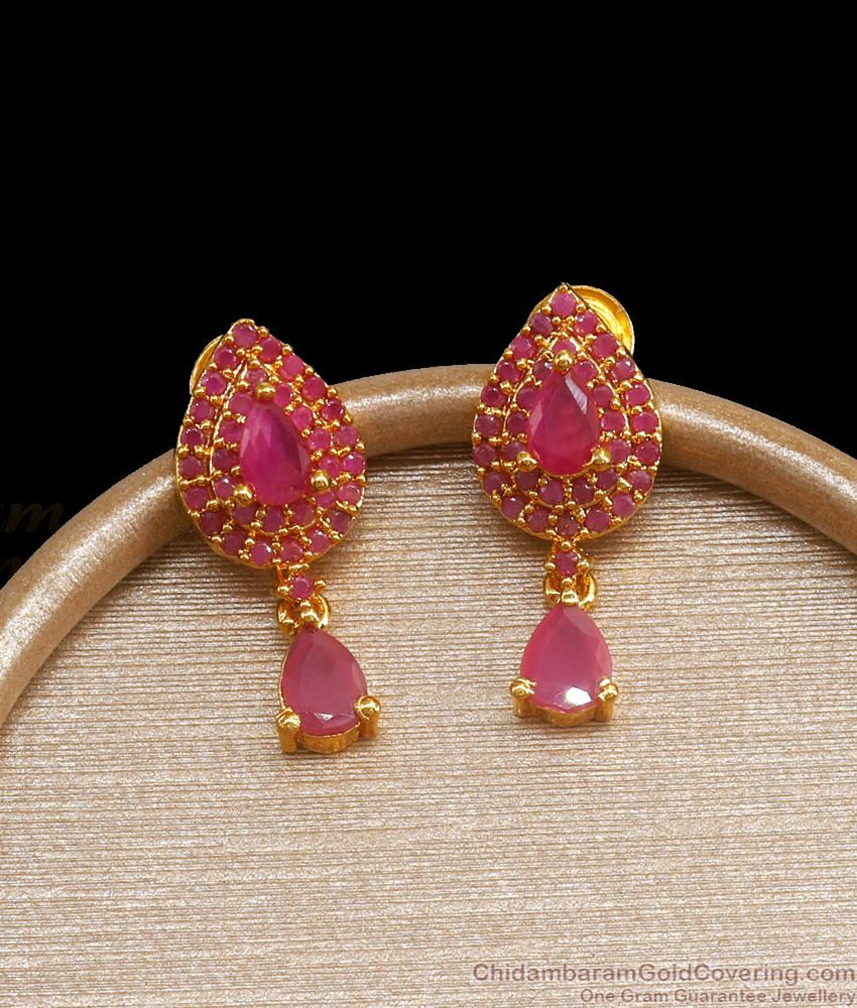 Ruby Stone Earring Gold Plated Stud Design ER4127