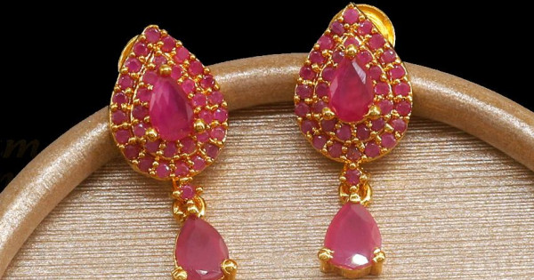 Ruby Stone Earring Gold Plated Stud Design ER4127