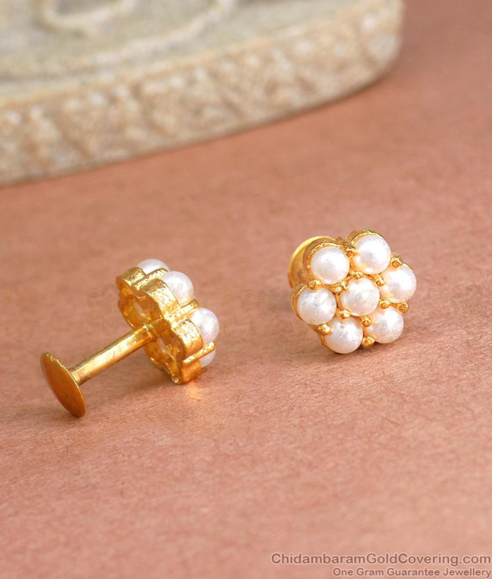 Traditional One Gram Gold Earring Pearl Stud Design ER4147