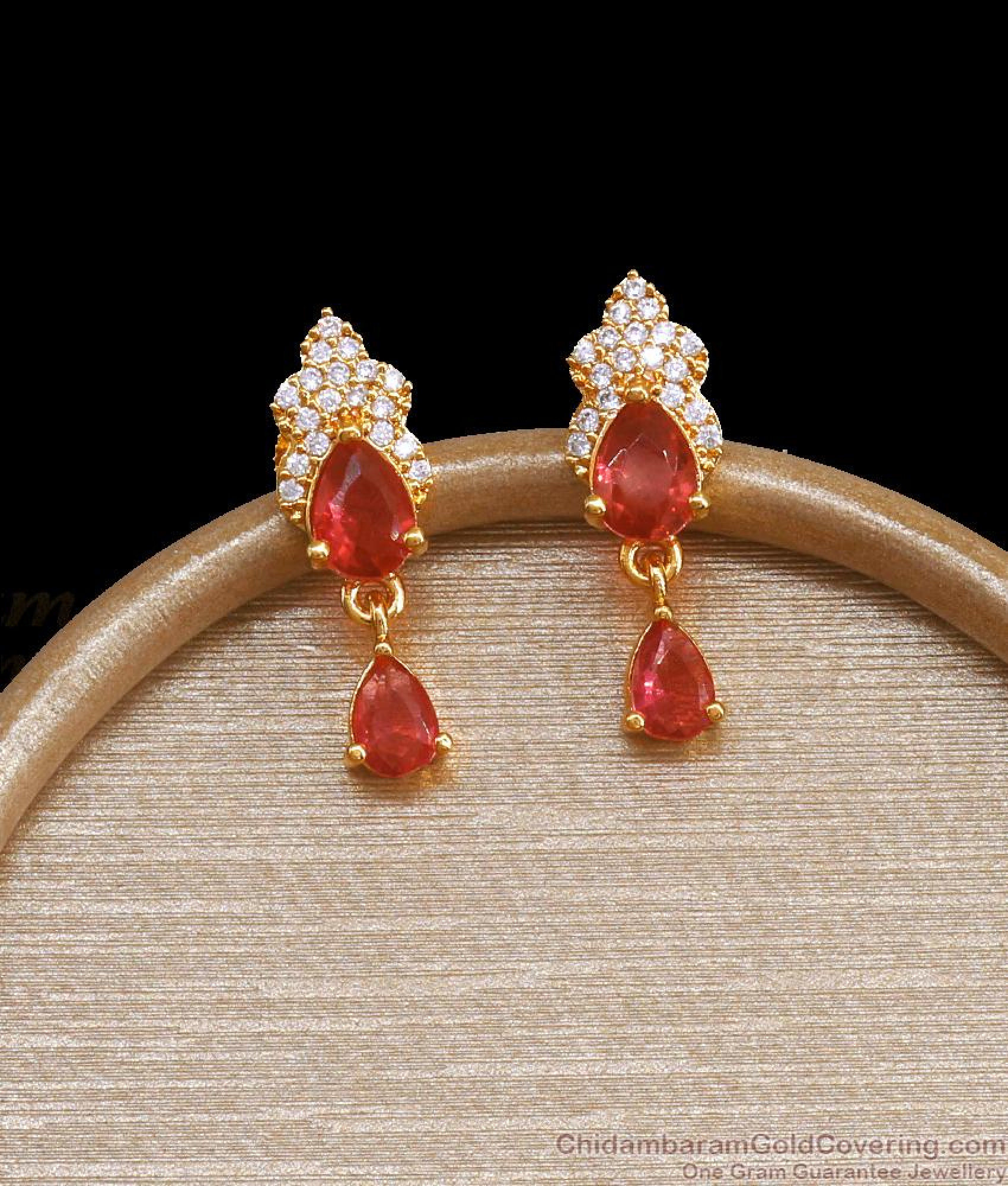 Ruby Stone Gold Imitation Stud Earring Drop Design ER4184
