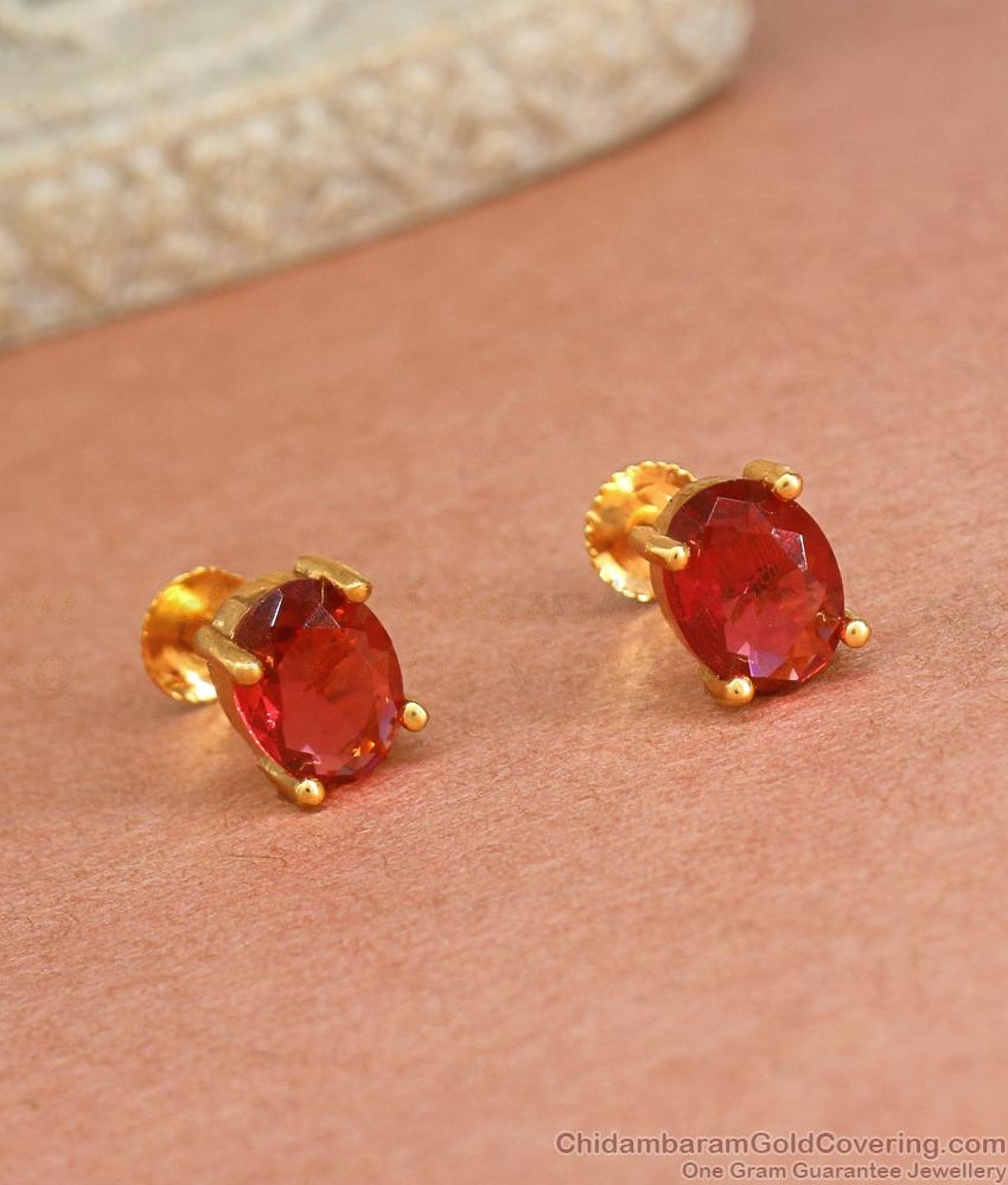 Single Ruby Stone Gold Plated Stud Earrings ER4188
