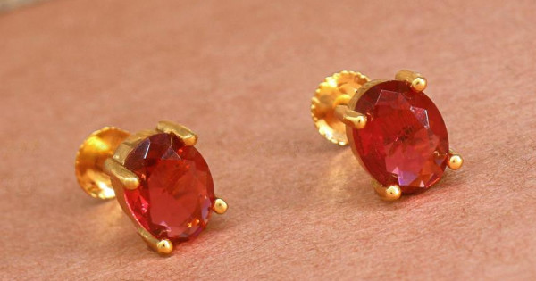 Single Ruby Stone Gold Plated Stud Earrings ER4188