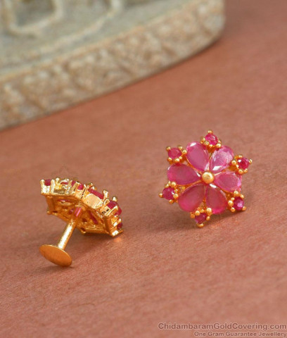 Latest 1 Gram Gold Stud Earring Droplet Stone Design ER4183