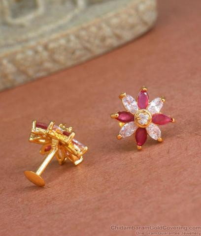 Single Ruby Stone Gold Plated Stud Earrings ER4188