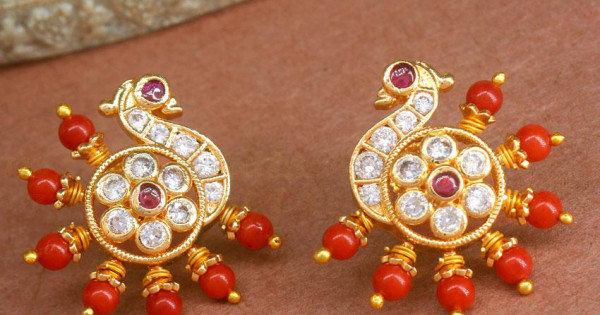 Pavalam Stud Peacock Earrings Gold Studs Design ER4222
