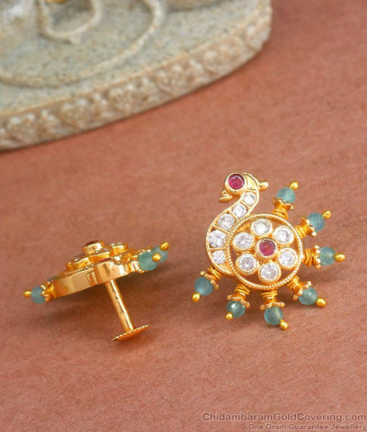Unique Gold Studs Polki Stone Peacock Stud Earring ER4239
