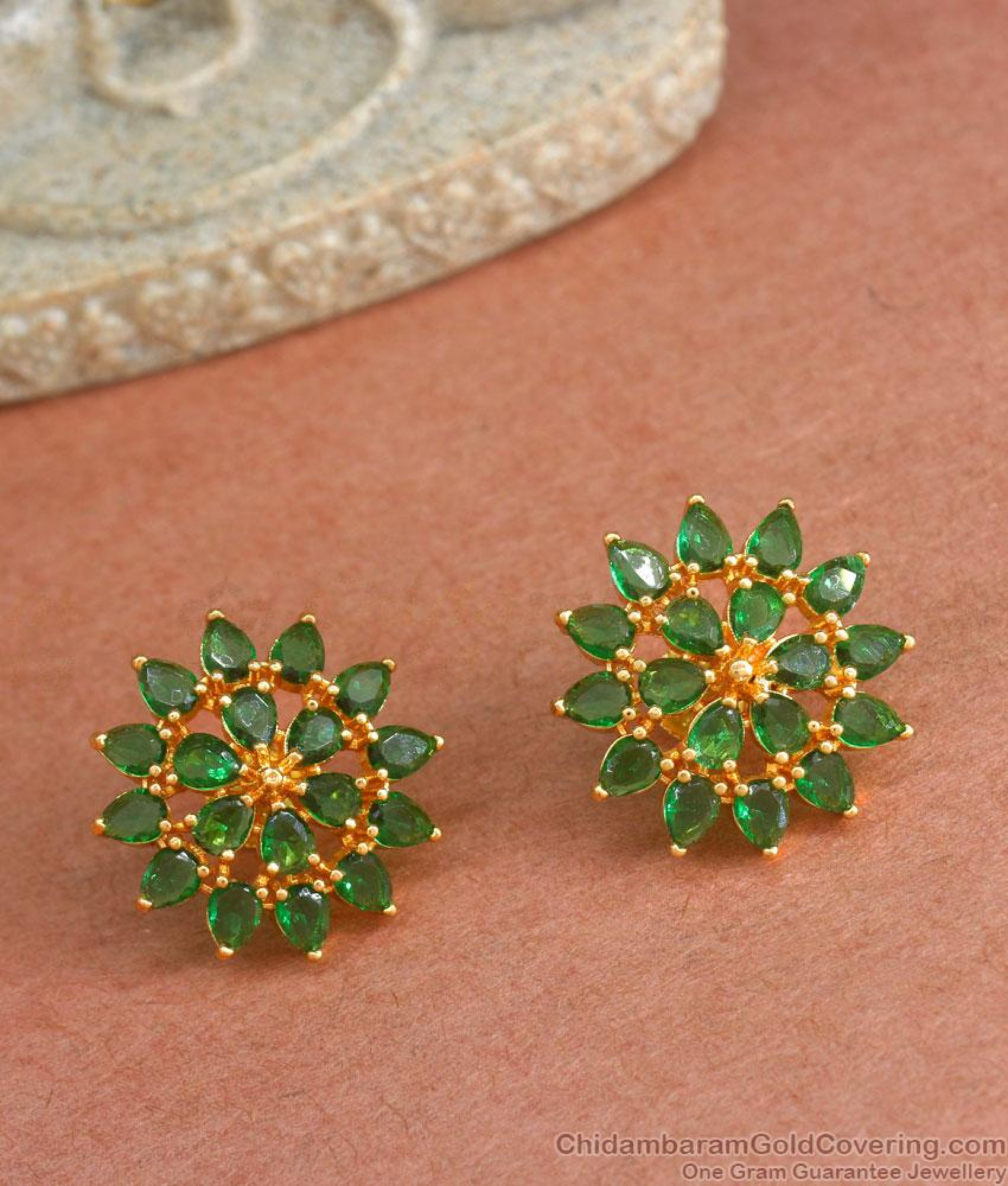 Floral Emerald Earrings Gold Plated Studs ER4227