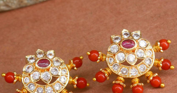 Premium Gold Earring Pavalam Coral Stone Collection ER4236