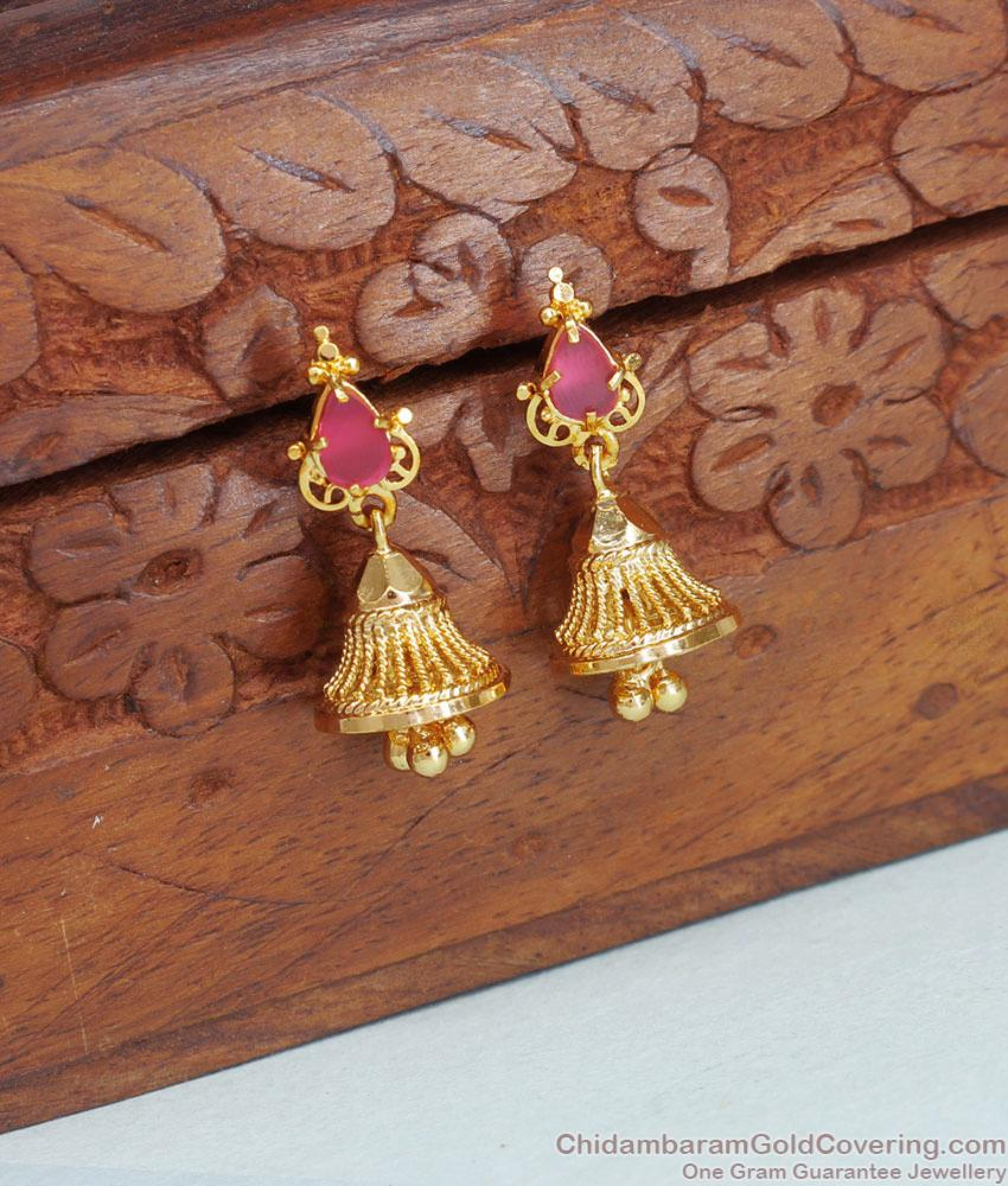 Buy Small Gold Jhumka Ruby Earrings Everyday Use ER4241