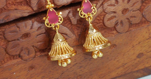 Buy Small Gold Jhumka Ruby Earrings Everyday Use ER4241