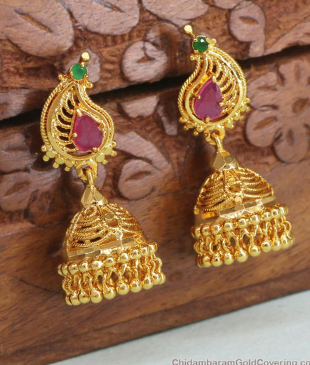 Traditional Gold Earring Jhumka Ruby Stone ER2773