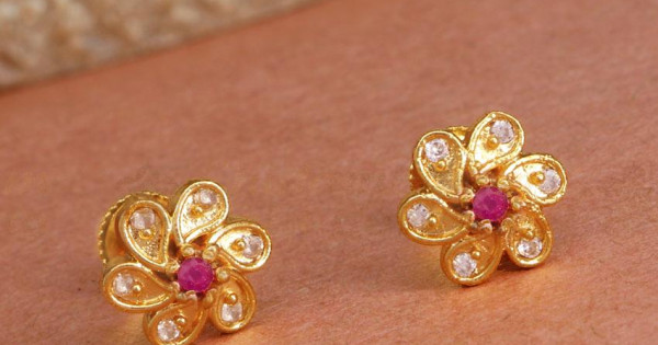 One Gram Gold Studs Screw Back Earring With Stones ER4371