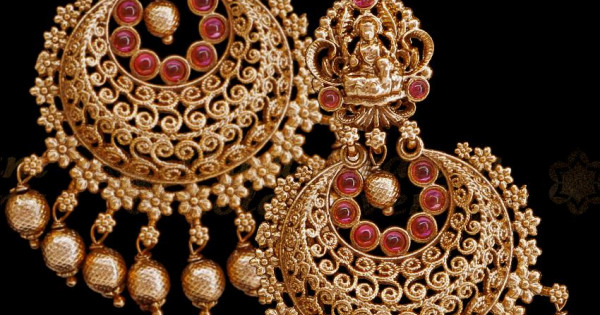 Lakshmi Design Antique Gold Earring Kemp Stone Temple Jewelry ER4471
