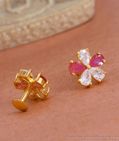 Latest 1 Gram Gold Stud Earring Droplet Stone Design ER4183