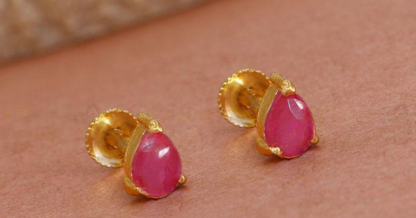 Ruby Stone Gold Imitation Stud Earrings For Women ER4565