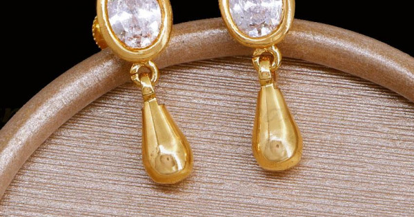 Buy White Stone Studs Plain Hanging Drops Gold Earring ER4592