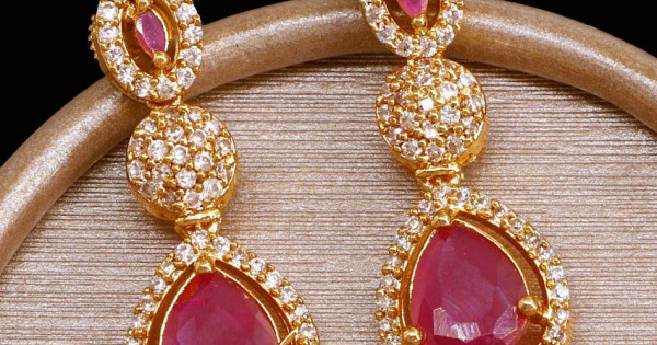 Grand Look Big Ruby Stone Danglers Gold Finish Earring ER4611