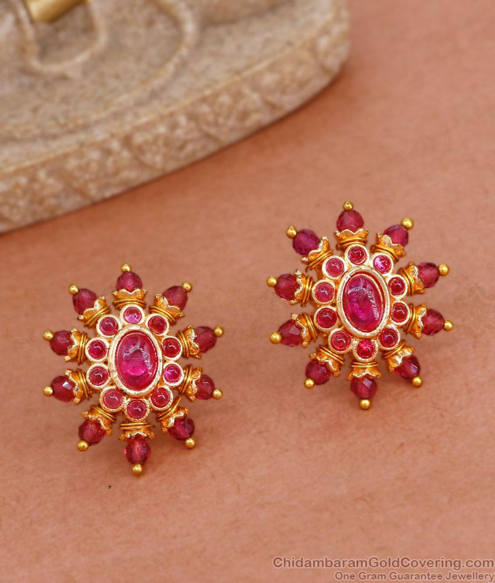 Stunning Red Crystal Stone Studs Gold Plated Earring ER4666