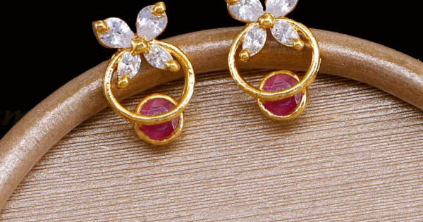 Real Gold Design Ruby White Stone Stud Earring For Office Wear ER4680