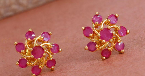 Gold Plated Floral Ruby Stone Stud Earring For Daily Wear ER4708