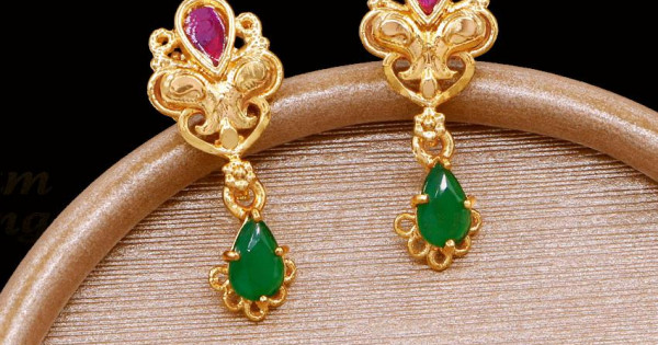 Pure Gold Tone Fancy Earring Ad Stone Design For Women ER4757