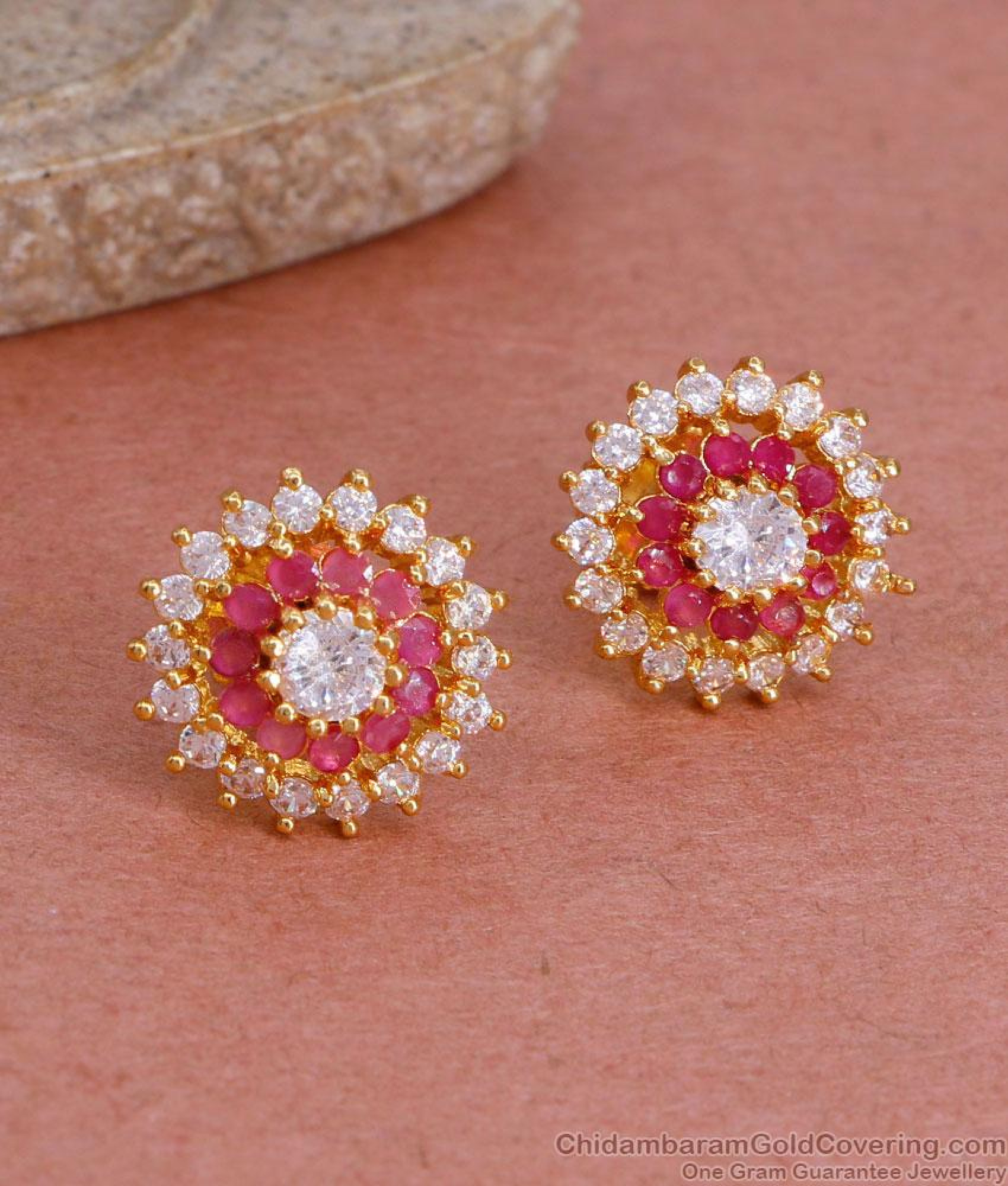 Glittering Ad Stone Flower Design Gold Stud Earring For Women ER4787