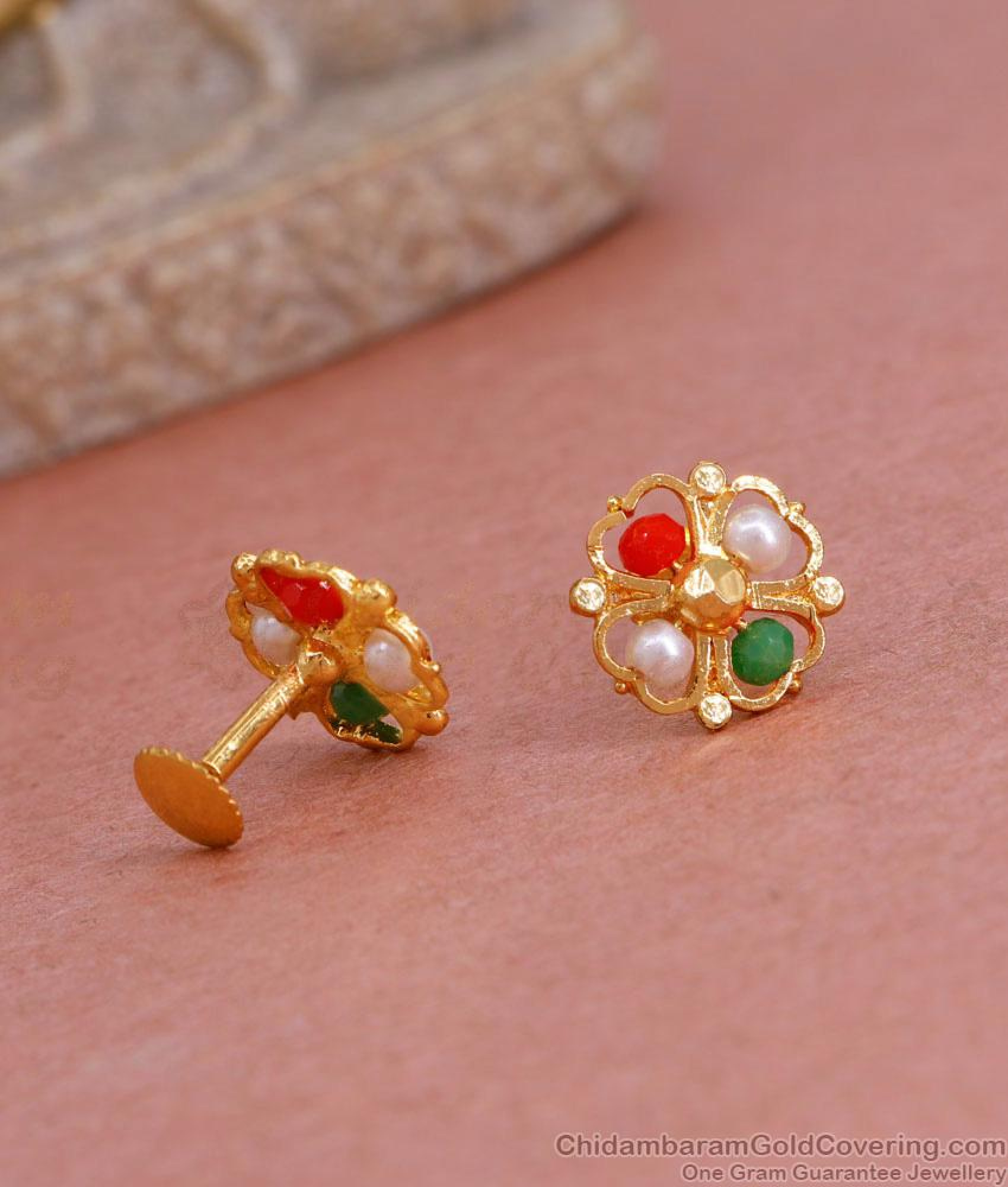 Beautiful Tri Color Gold Plated Stud Earring Shop Online ER4814