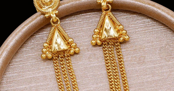 Plain One Gram Gold Long Dangler Earring For Wedding ER4823