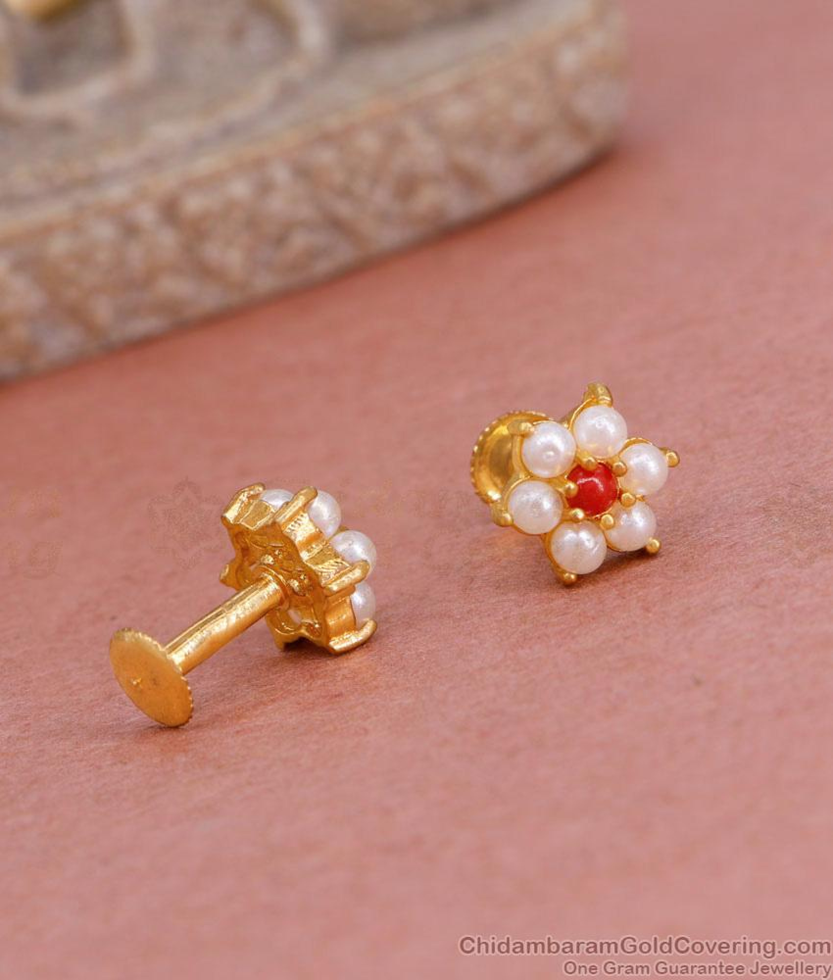Pure Gold Tone Small Pearl Stud Earring For Women ER4826