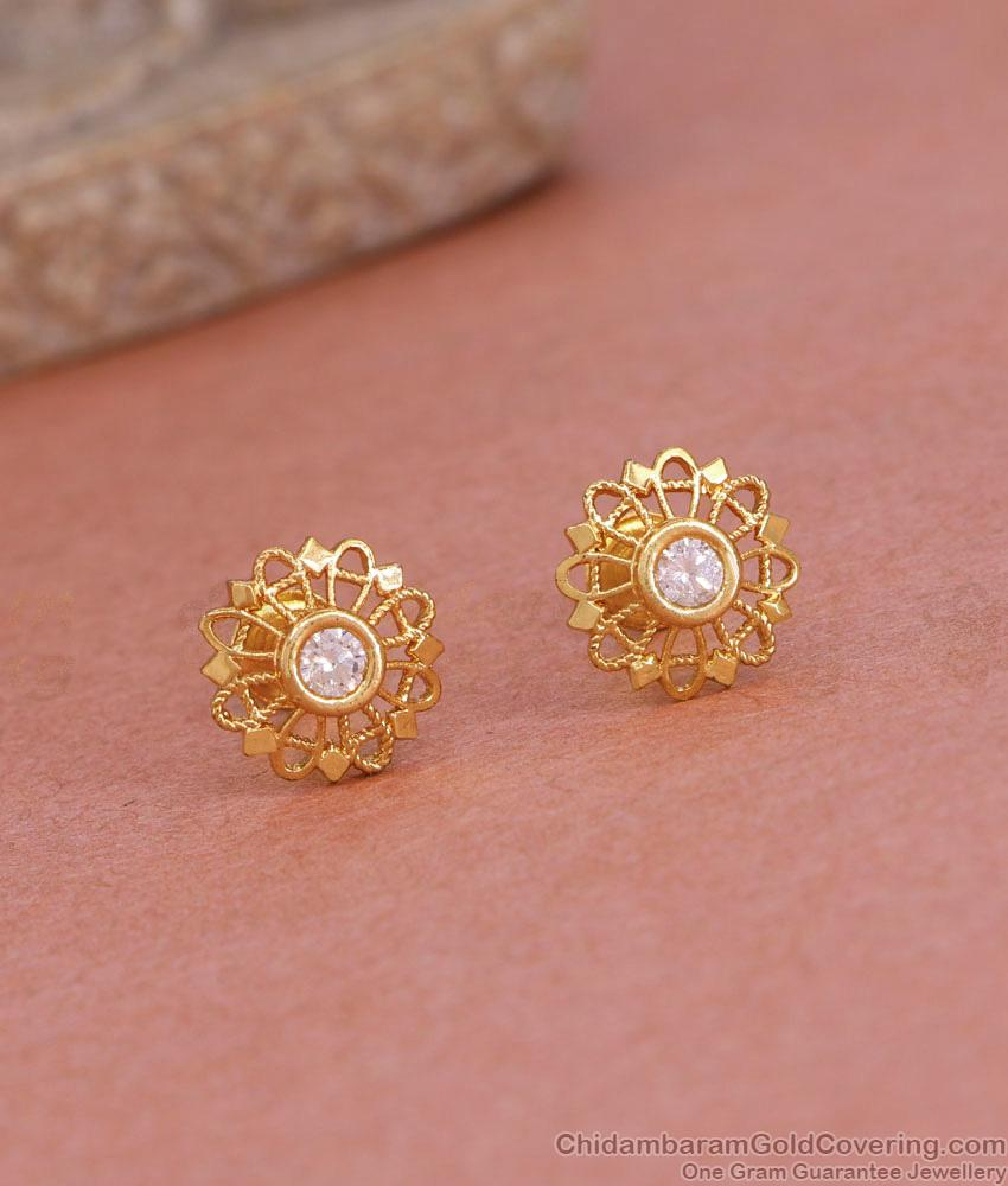 Buy Small White Stone 1 Gram Gold Stud Earring ER4904