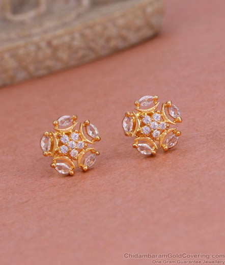 Small White Stone Gold Plated Stud Earring Daily Wear ER4179